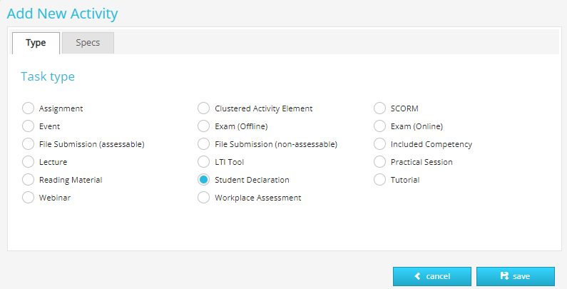 Create an Activity – Vasto Software
