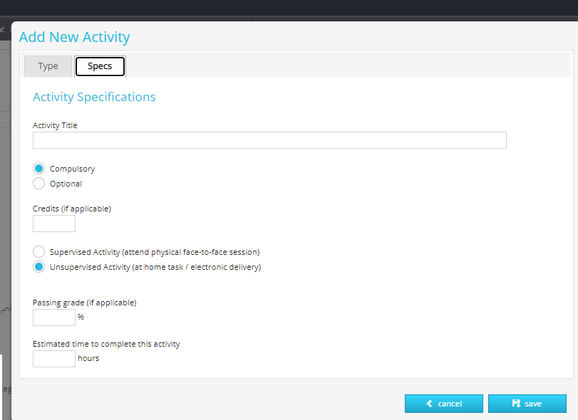 Create an Activity – Vasto Software