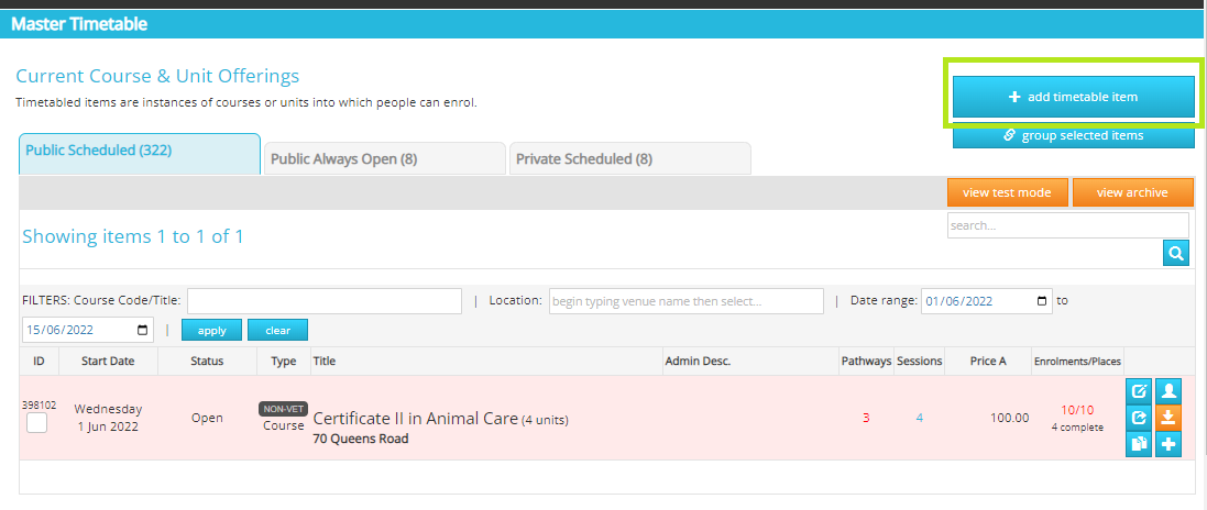 Add a New Timetable Item – Vasto Software