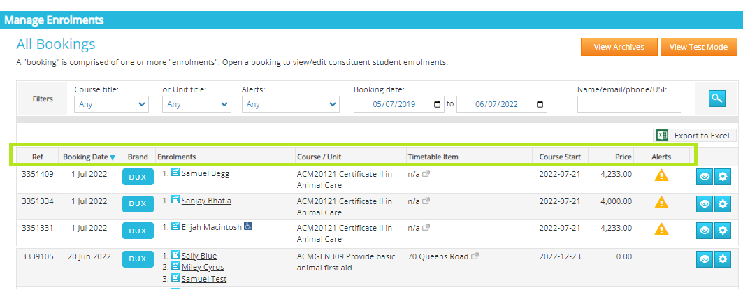 Manage Enrolments – Vasto Software
