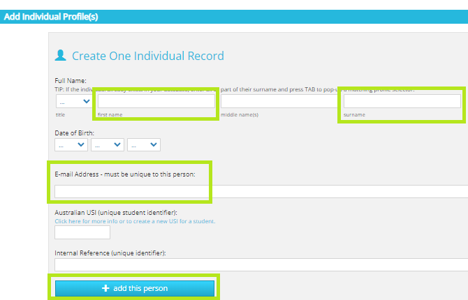 Add Individual Student – Vasto Software