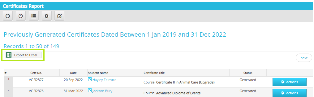 Certificate Reports – Vasto Software