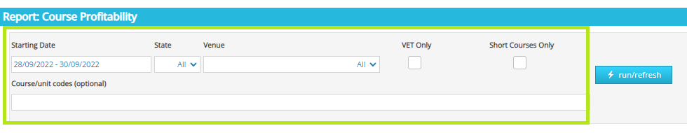 Course Profitability Report – Vasto Software